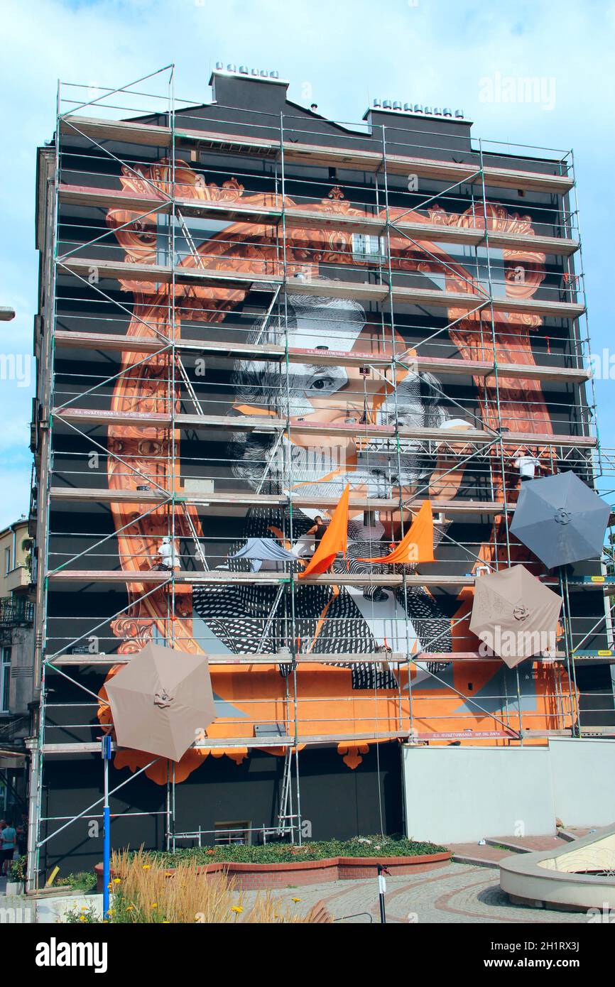 Graffiti in modern city. Large mural at the side of multi-storey ...