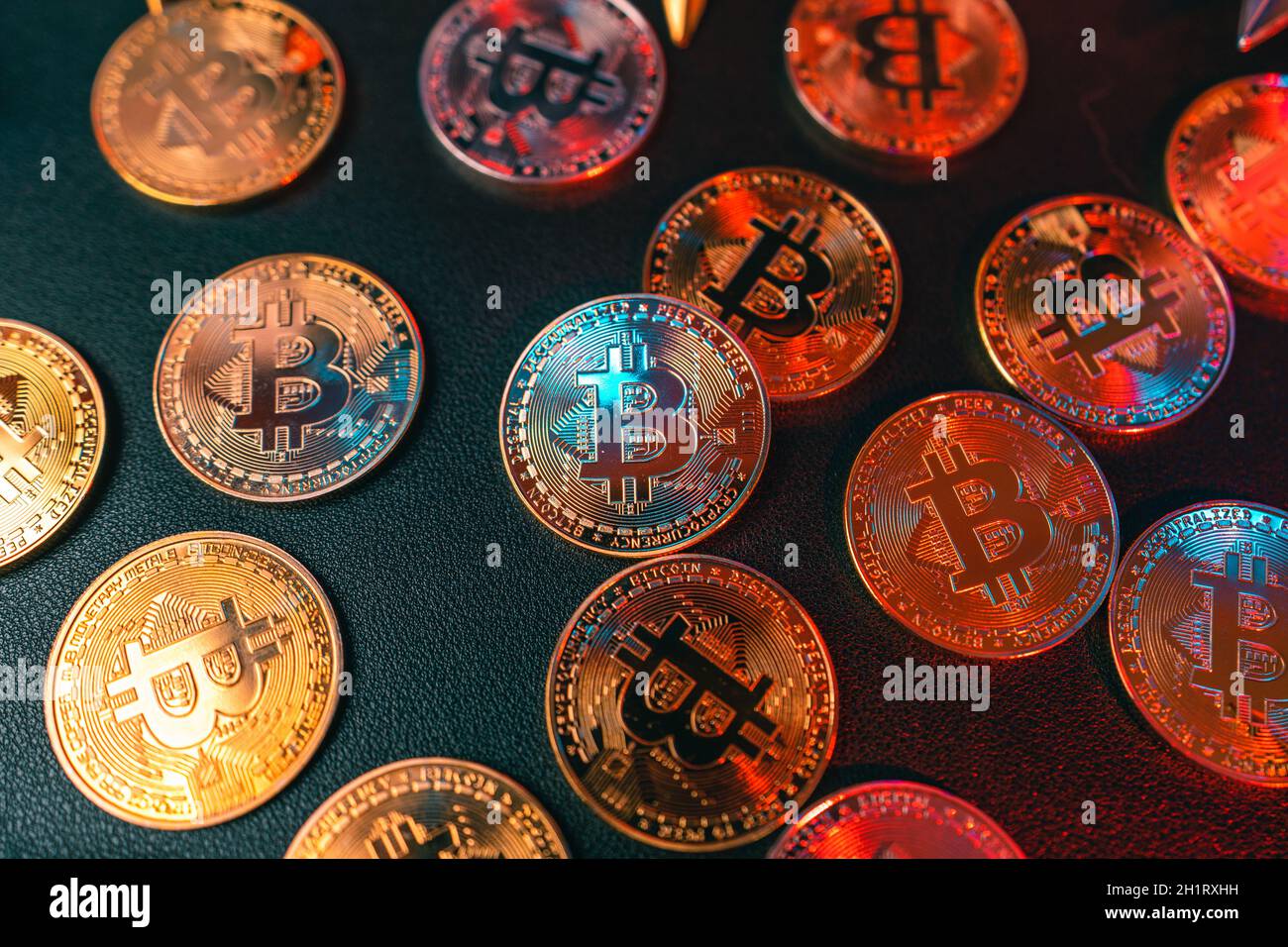 Bitcoin on a home computer chart and money and investment Stock Photo ...
