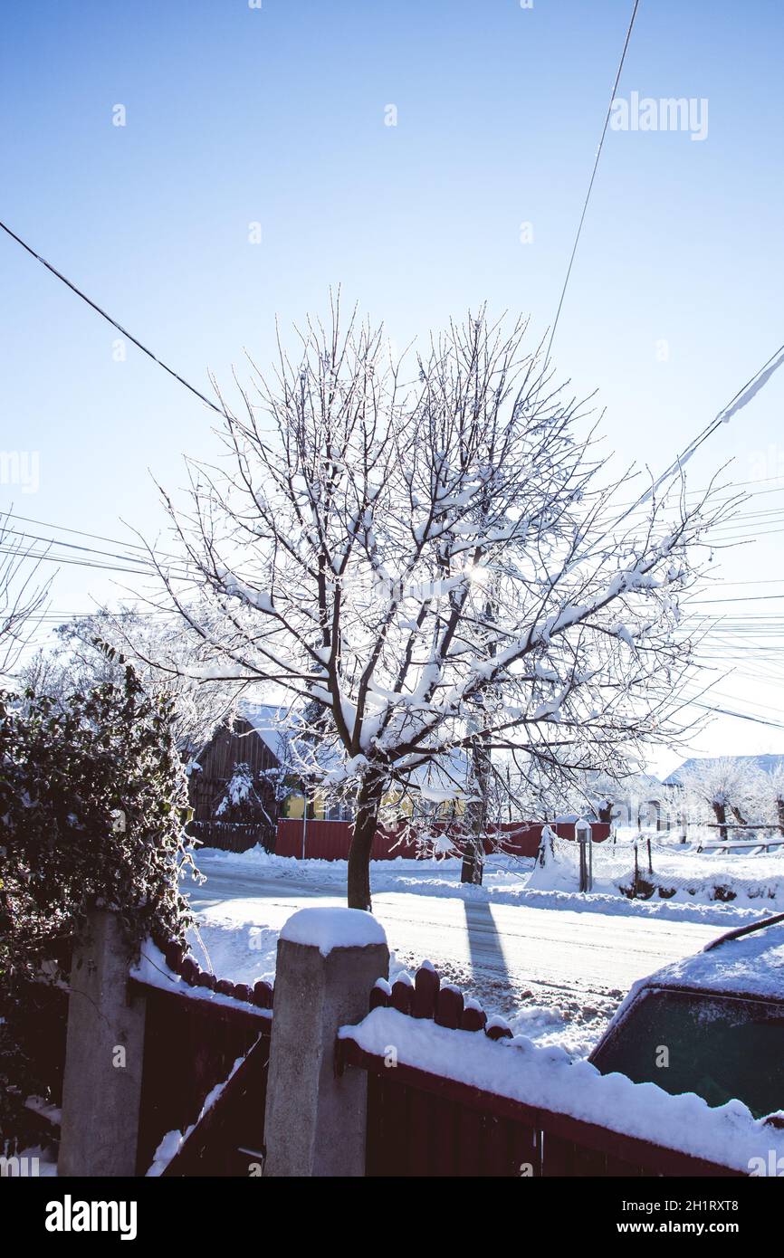 Small streets in town covered in snow Stock Photo - Alamy