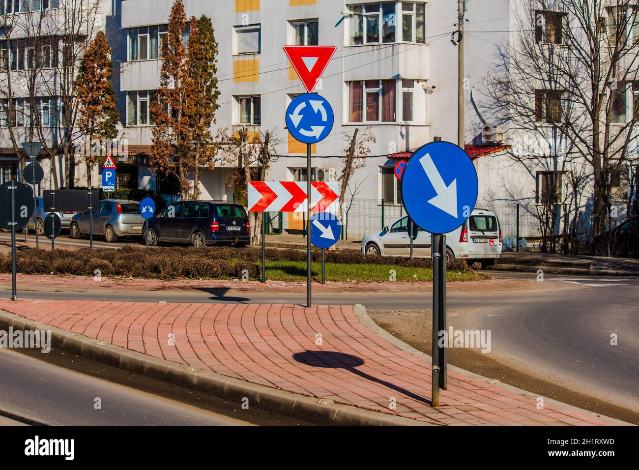 Iasi - Romania - 13th March 2021: Intersection with traffic signs ...