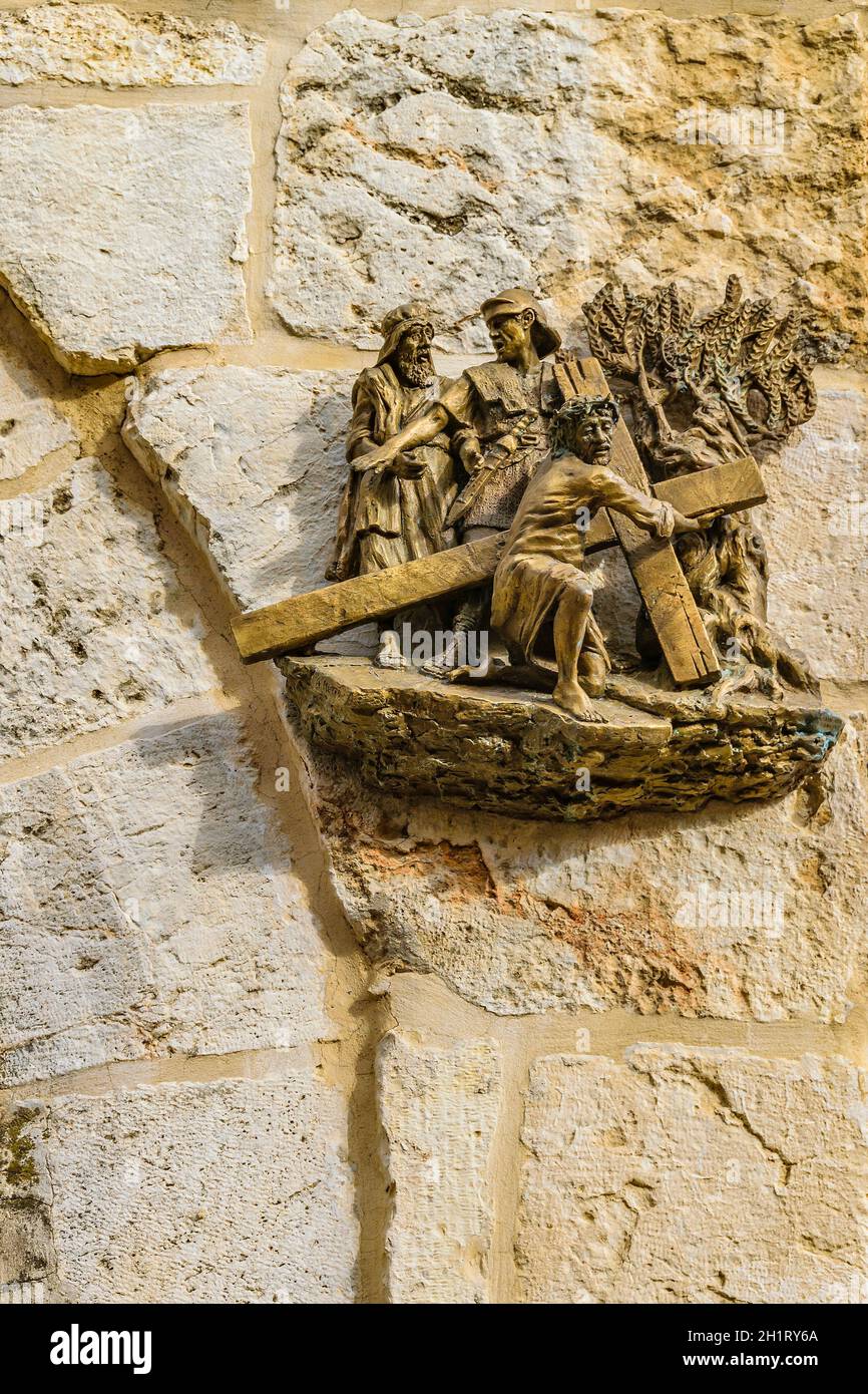 Religious sculpture at border of exterior wall, old jerusalem city ...