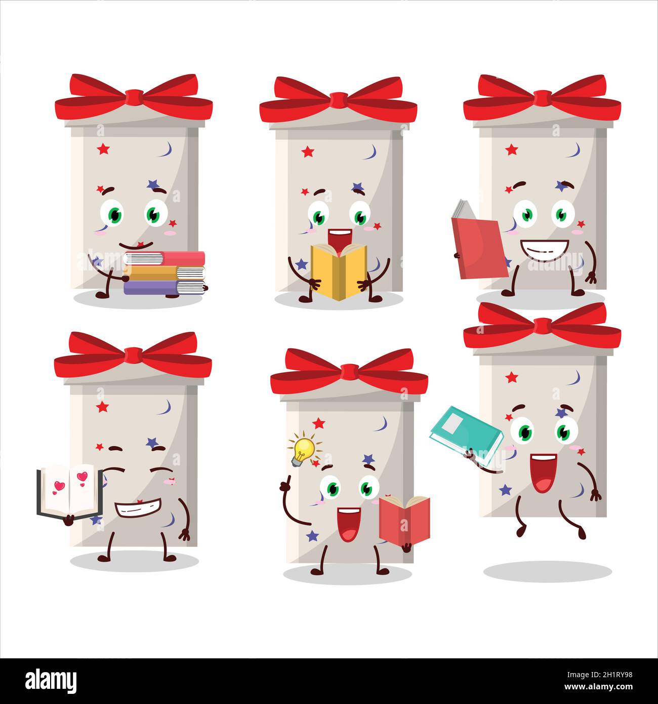 A picture of white long gift box cartoon character concept reading an ...