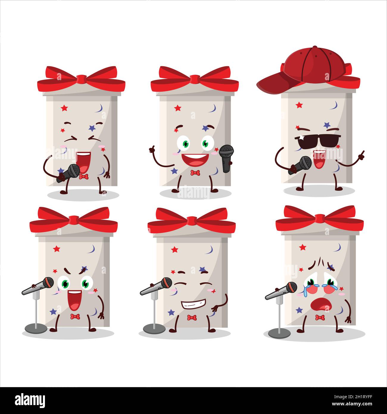A Cute Cartoon design concept of white long gift box singing a famous ...
