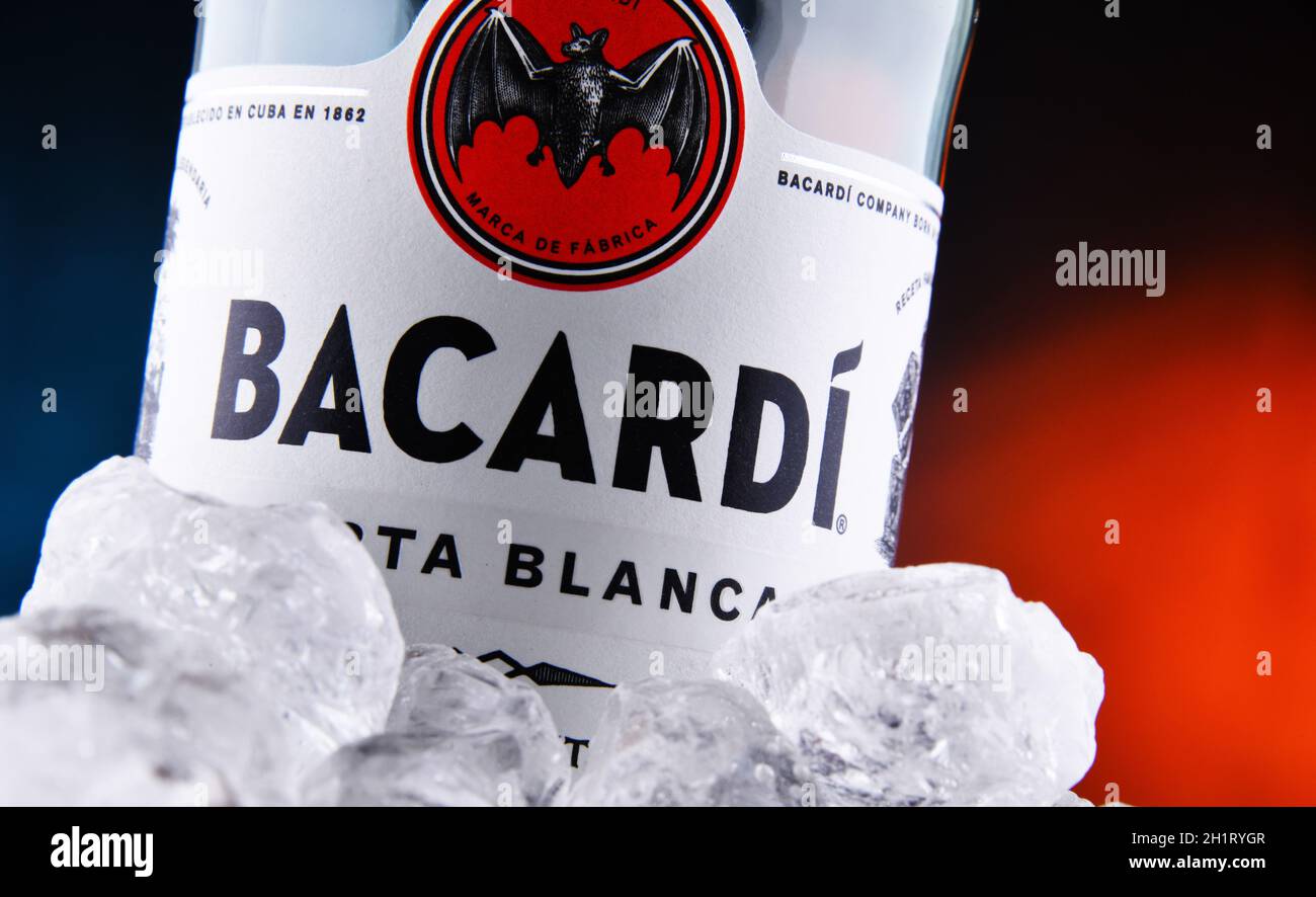 POZNAN, POL - JAN 22, 2021: Bottle of Bacardi white rum, a product of ...