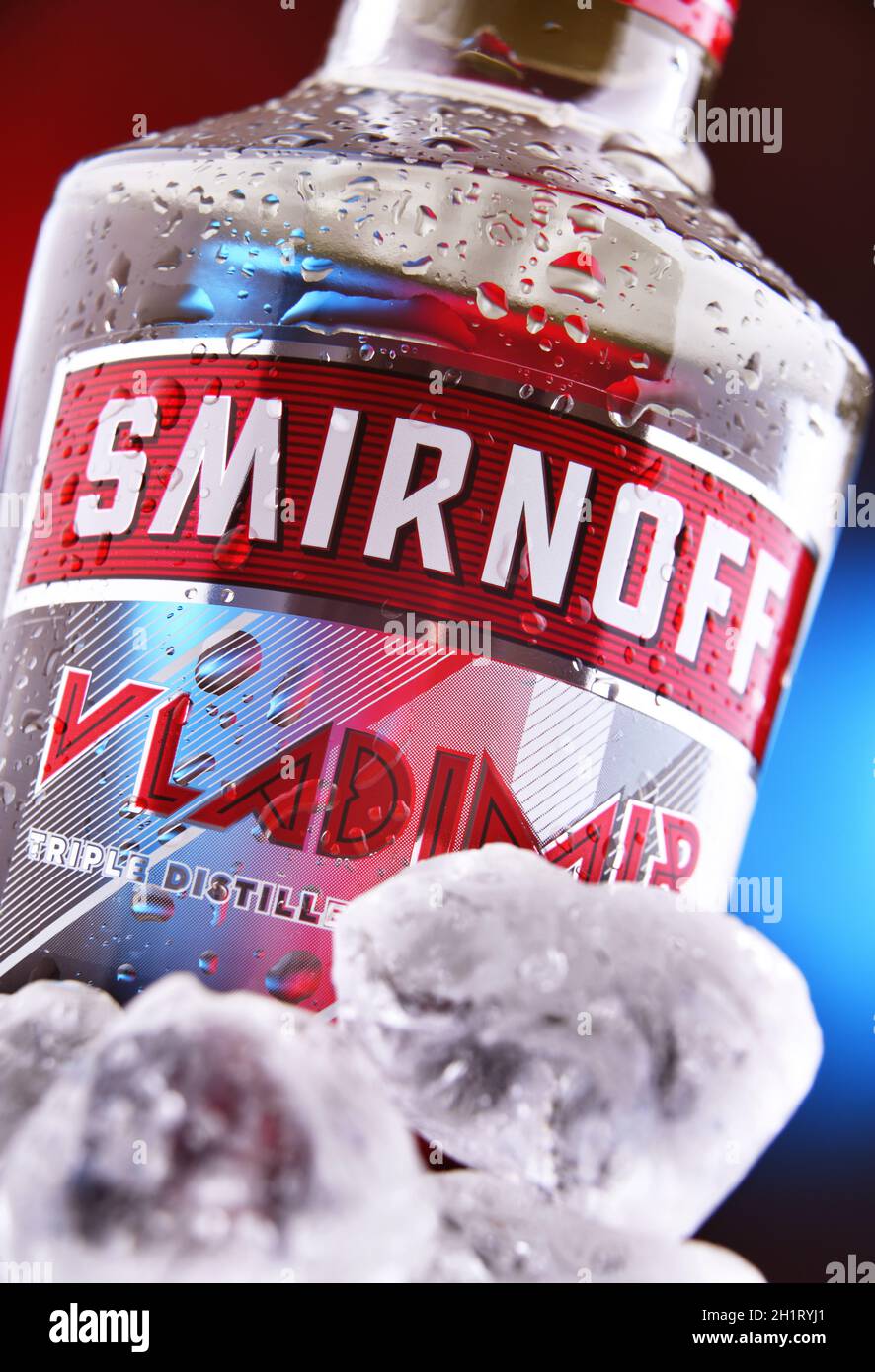 POZNAN, POL - JAN 28, 2021: Bottle of Smirnoff, a brand of vodka ...