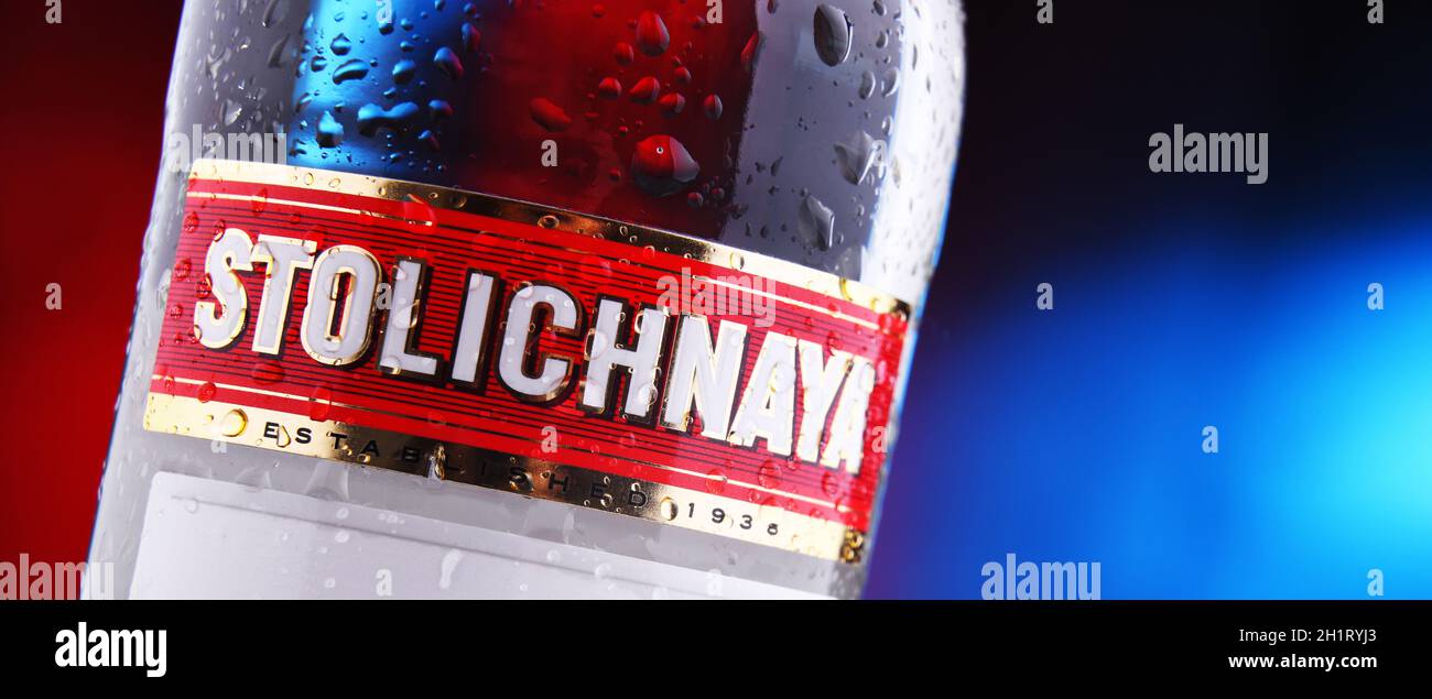 POZNAN, POL - JAN 28, 2021: Bottle of Stolichnaya, popular brand of ...