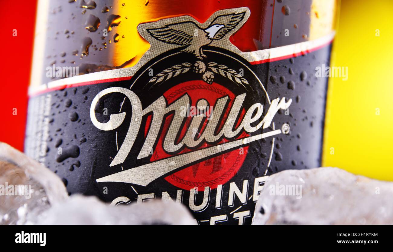 POZNAN, POL - FEB 18, 2021: Bottle of Miller Genuine Draft, the ...