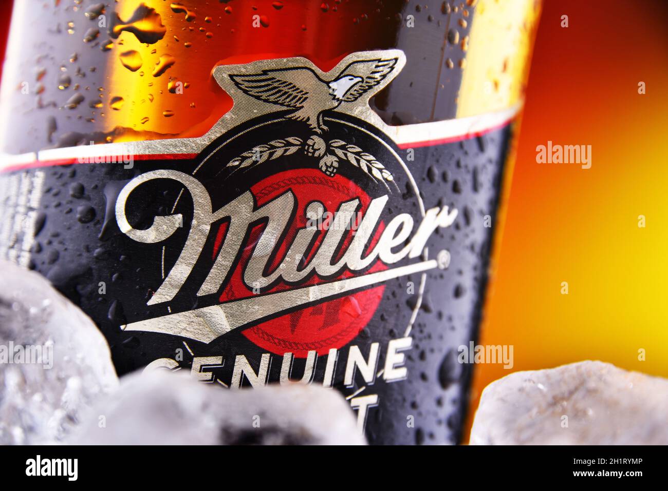 POZNAN, POL - FEB 18, 2021: Bottle of Miller Genuine Draft, the ...