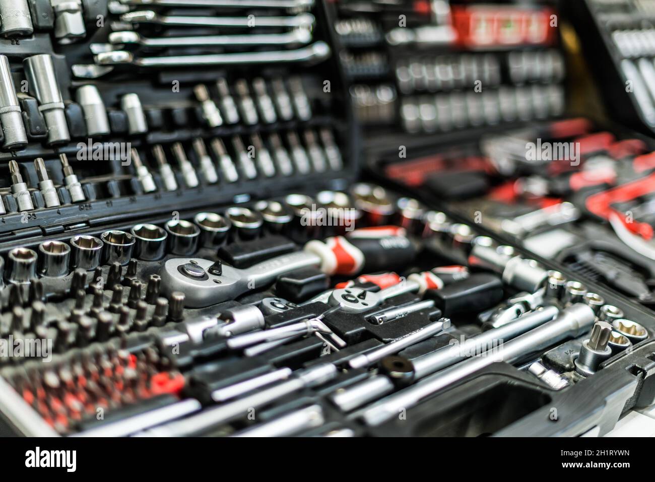 Toolkits put up for sale in a hardware store Stock Photo - Alamy