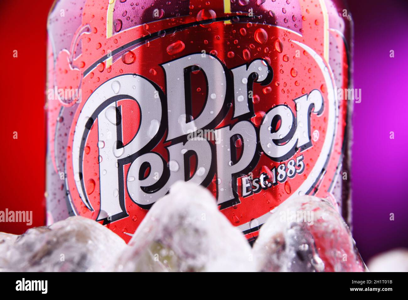 POZNAN, POLAND - FEB 25, 2021: Can of Dr Pepper, a carbonated soft ...