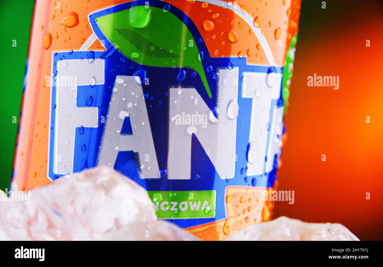 POZNAN, POL - FEB 25, 2021: Can of Fanta, a global brand of fruit ...