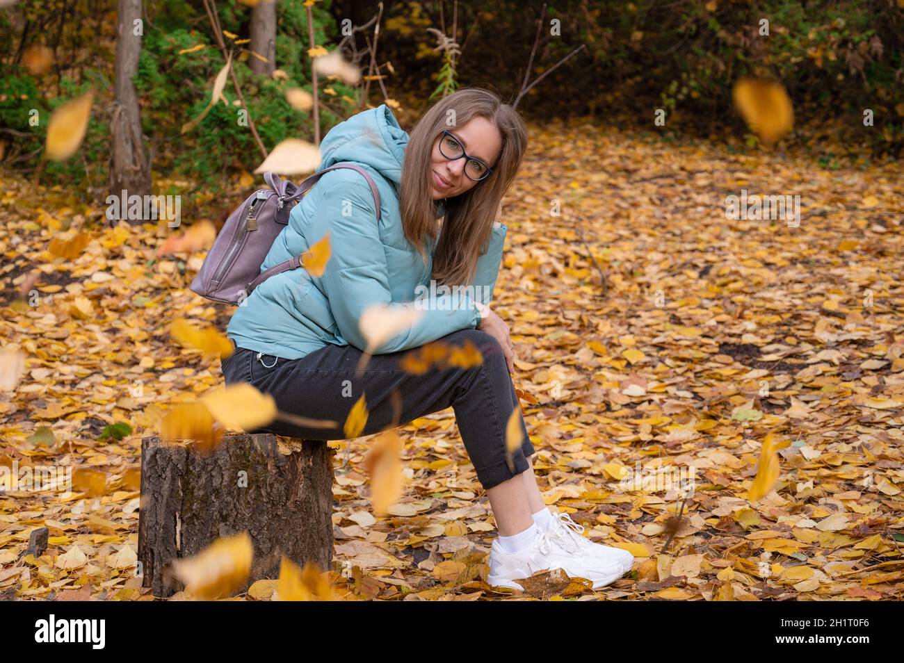 Autumn portrait of beautiful woman on fall nature background Stock ...