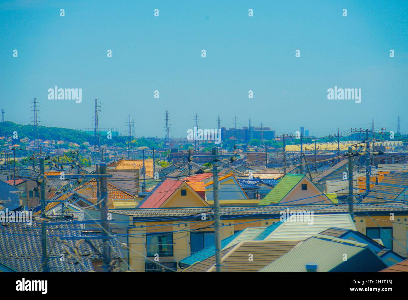 Residential area and blue sky of the Tama area. Shooting Location ...