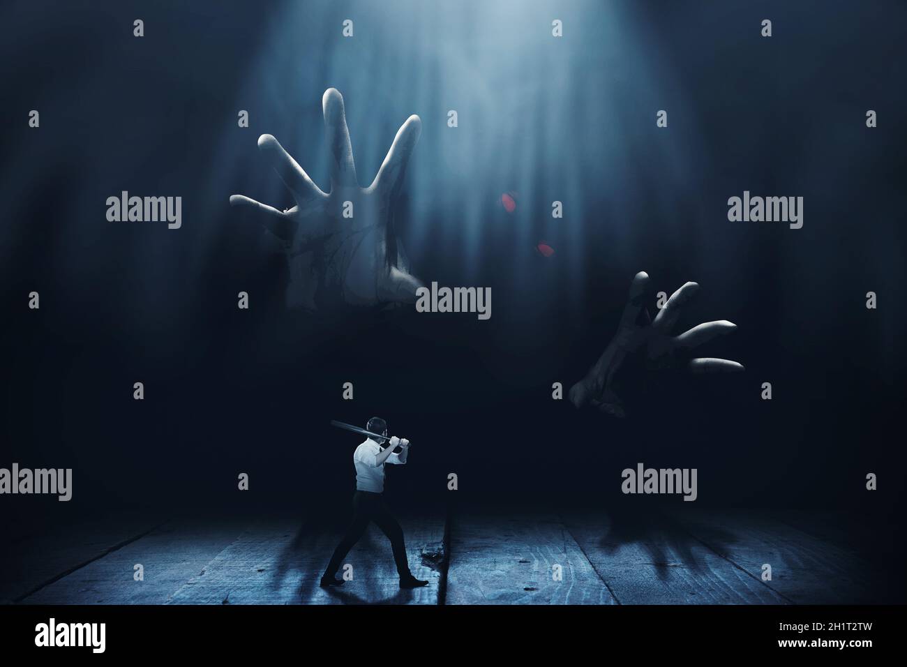 Asian man standing with a baseball bat in his hand ready to attack ...