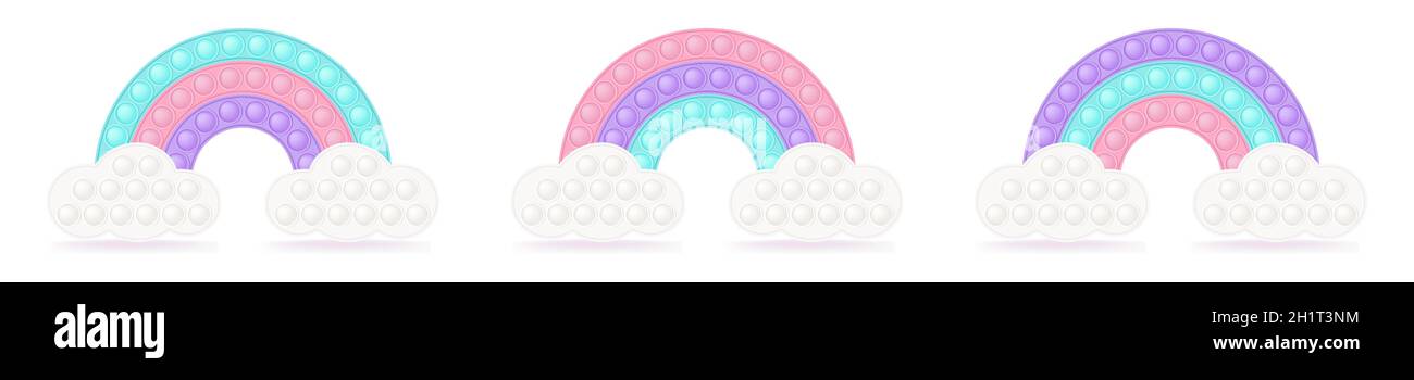 Set of popit rainbows on the clouds as a fashionable silicon fidget ...