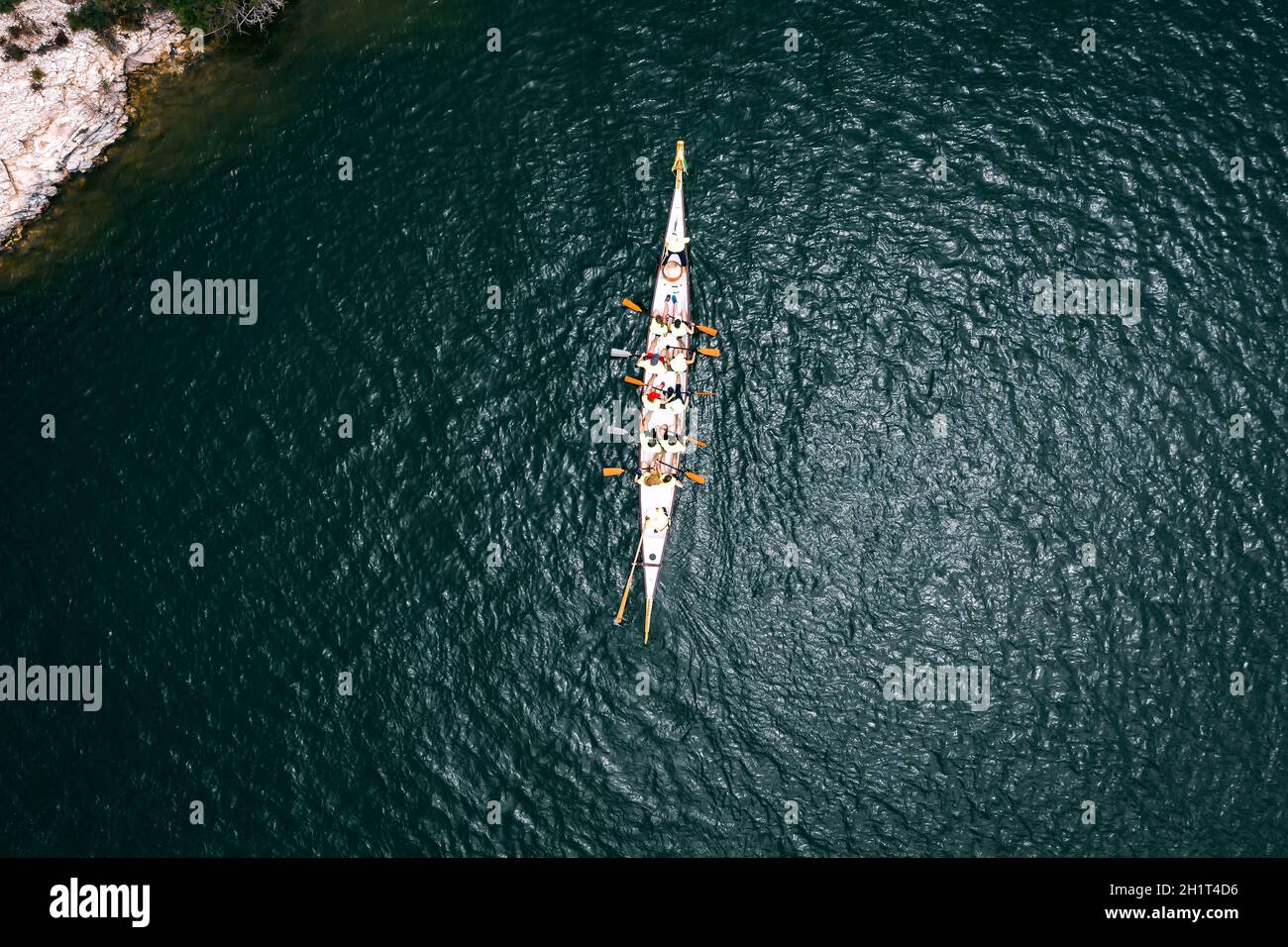 Sport dragon boat of 10 paddlers, top view Stock Photo - Alamy