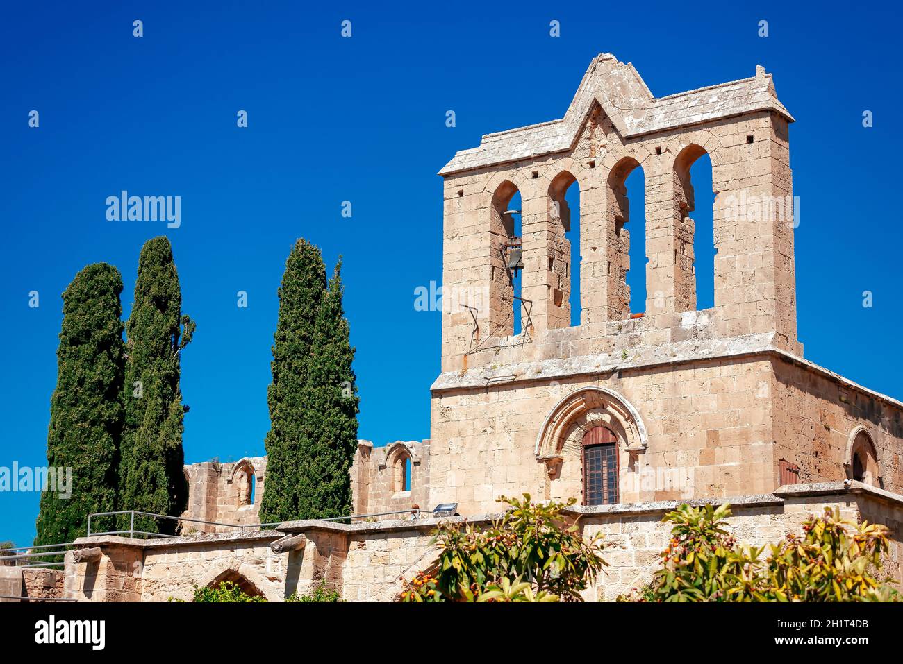 13th century Bellapais abbey. Famous tourist attraction on northern ...