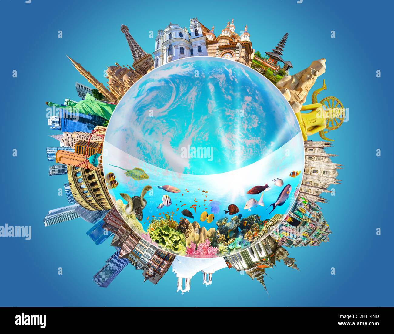 World religious and architecture monuments - collage or globe from ...