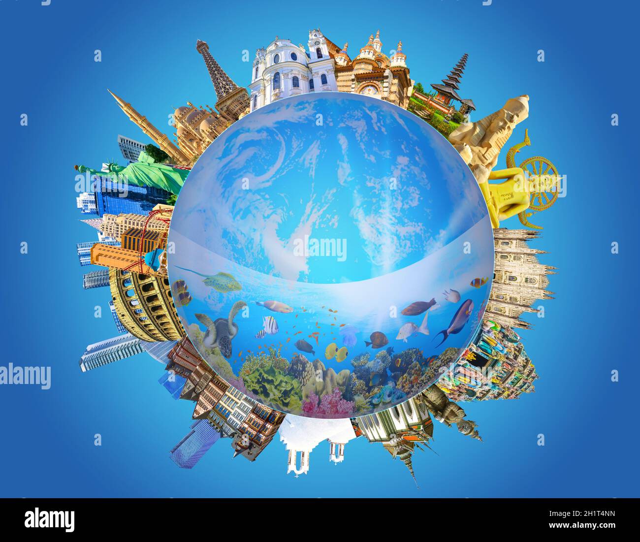 World religious and architecture monuments - collage or globe from ...