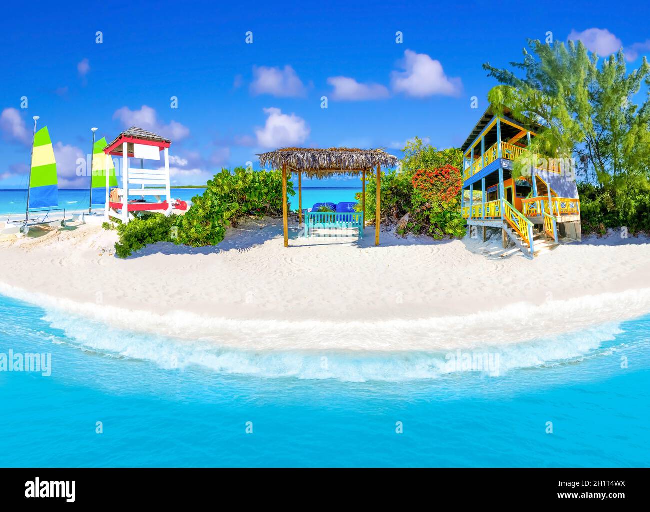 Half Moon Cay - small Caribbean island at Bahamas. Blue water and white ...