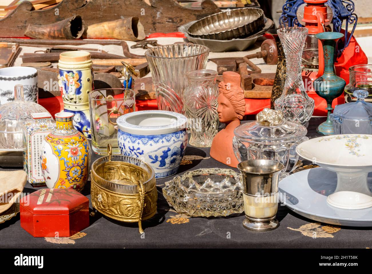 jumble of vintage trinkets and knick-knacks on sale in bric-a-brac ...