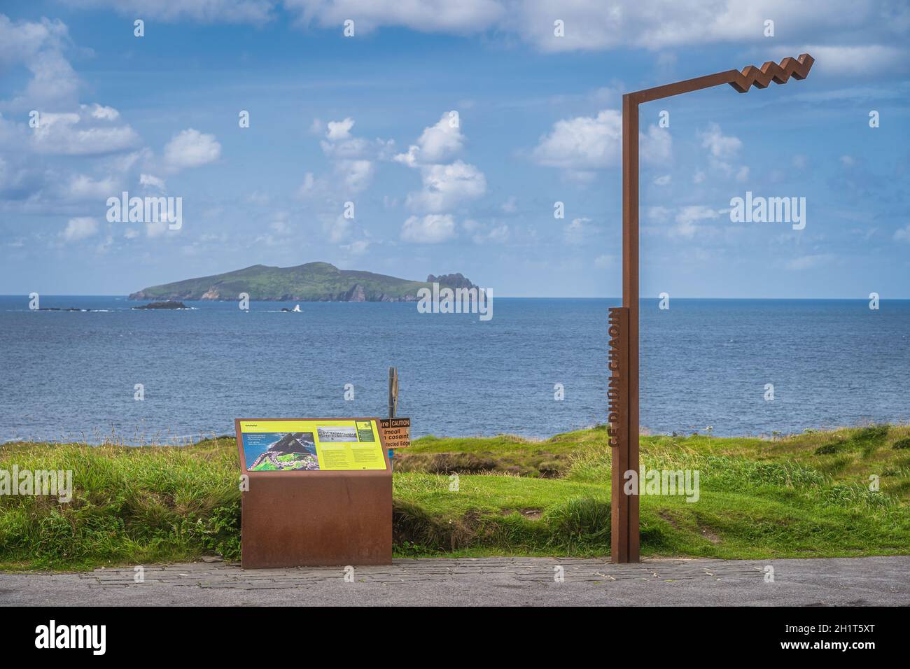 Dingle, Ireland, Aug 2019 Sign and information board about Dunquin Pier ...