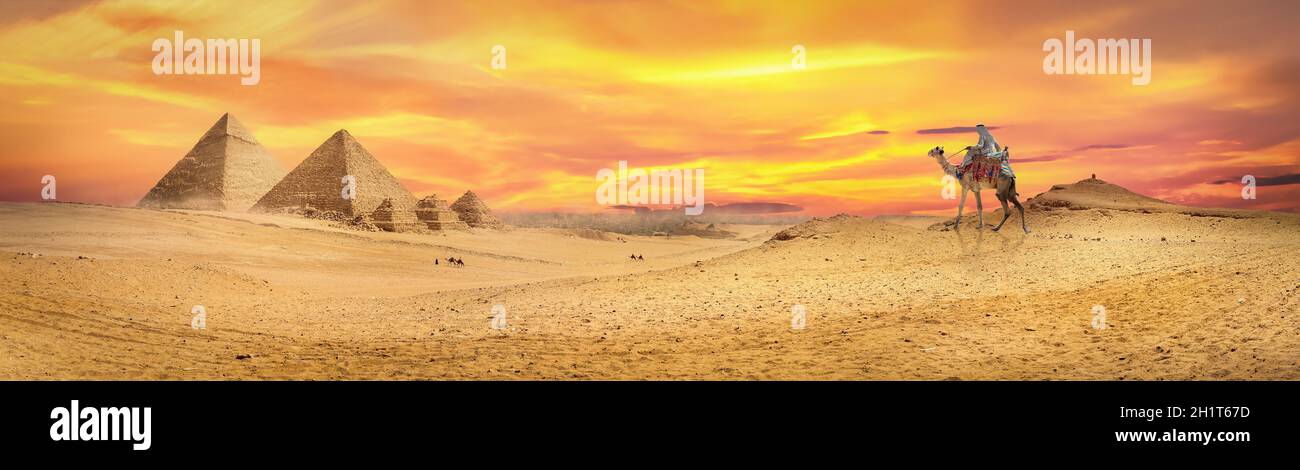 Colorful sunset over the pyramids in Giza, Egypt Stock Photo - Alamy