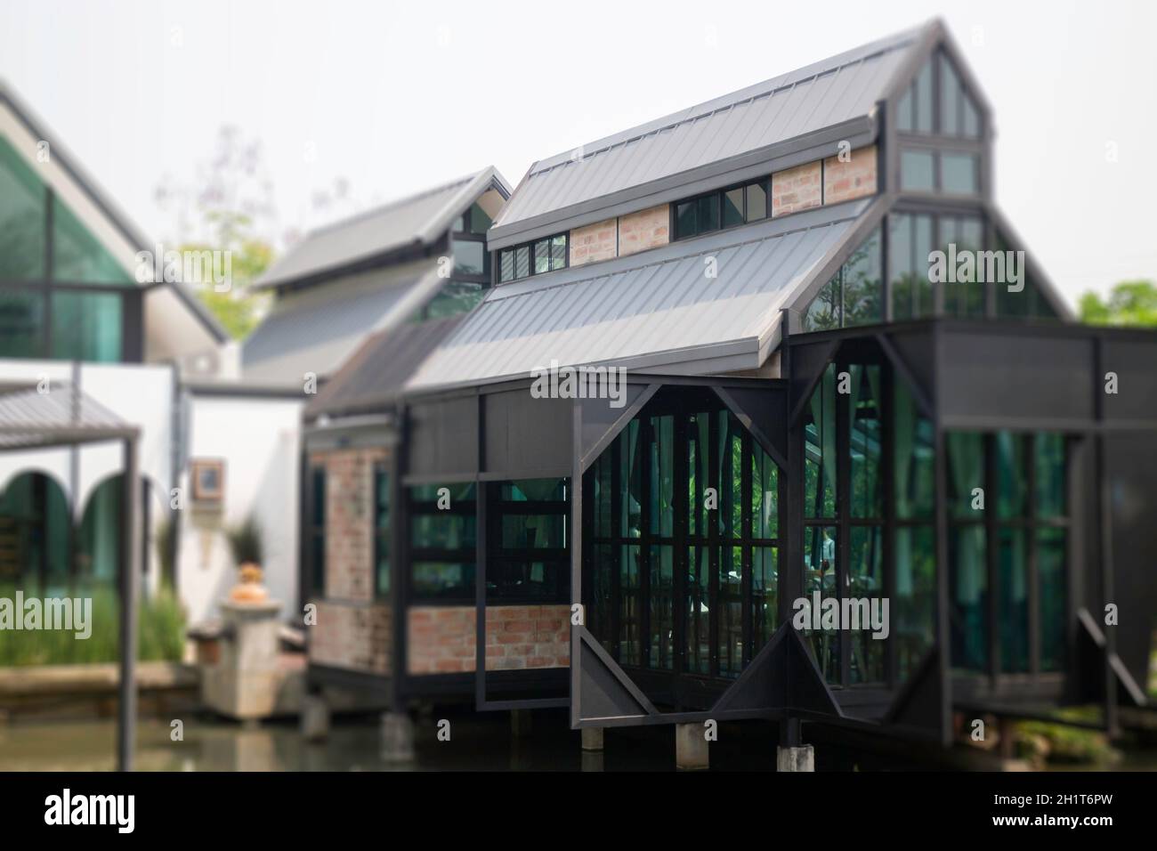 Loft style dining room of resort, stock photo Stock Photo - Alamy