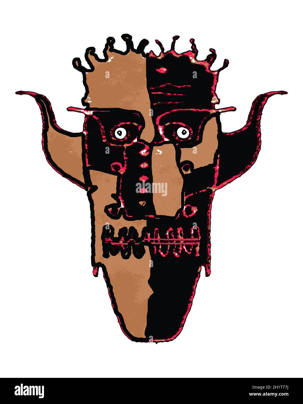 Sketchy style tribal mask pencil drawing isolated on white Stock Photo ...