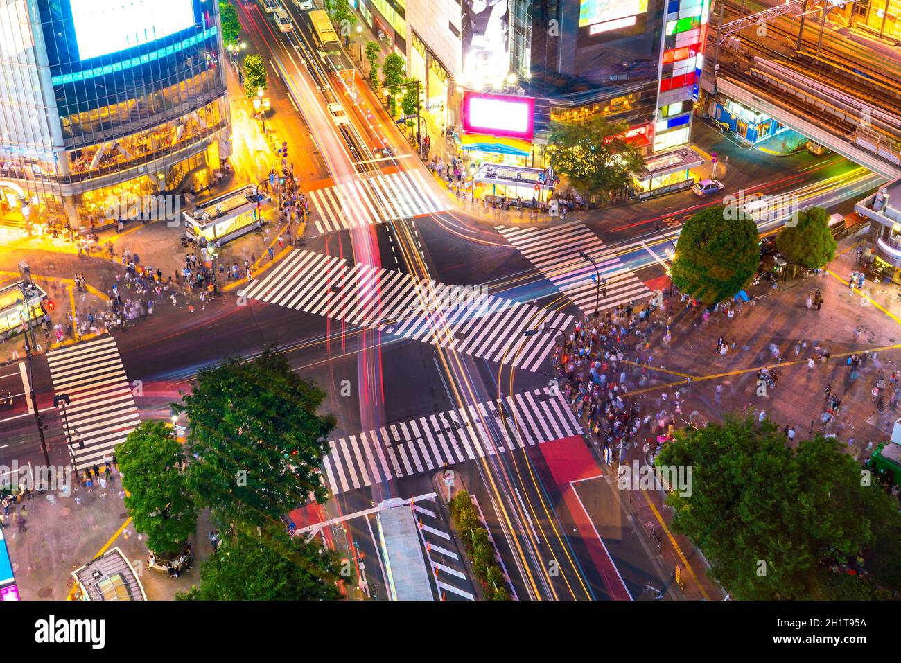 Shibuya Crossing from top view at twilight in Tokyo, Japan Stock Photo ...