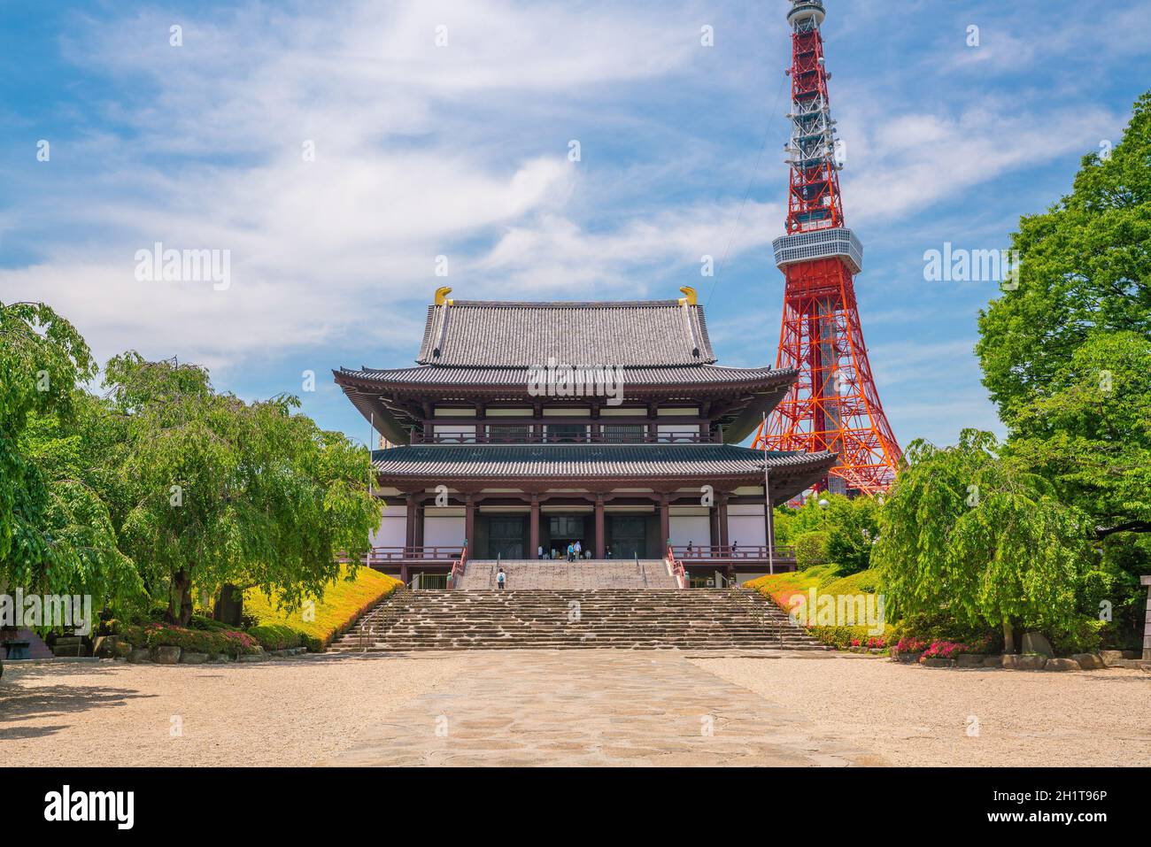 View of Zojo ji Temple and tokyo Tower in Japan Stock Photo - Alamy