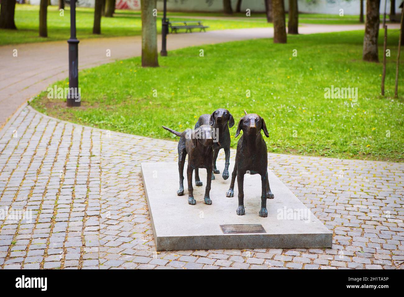 Vilnius, Lithuania - Monument to hunting dogs Lithuanian Shepherd Dog ...