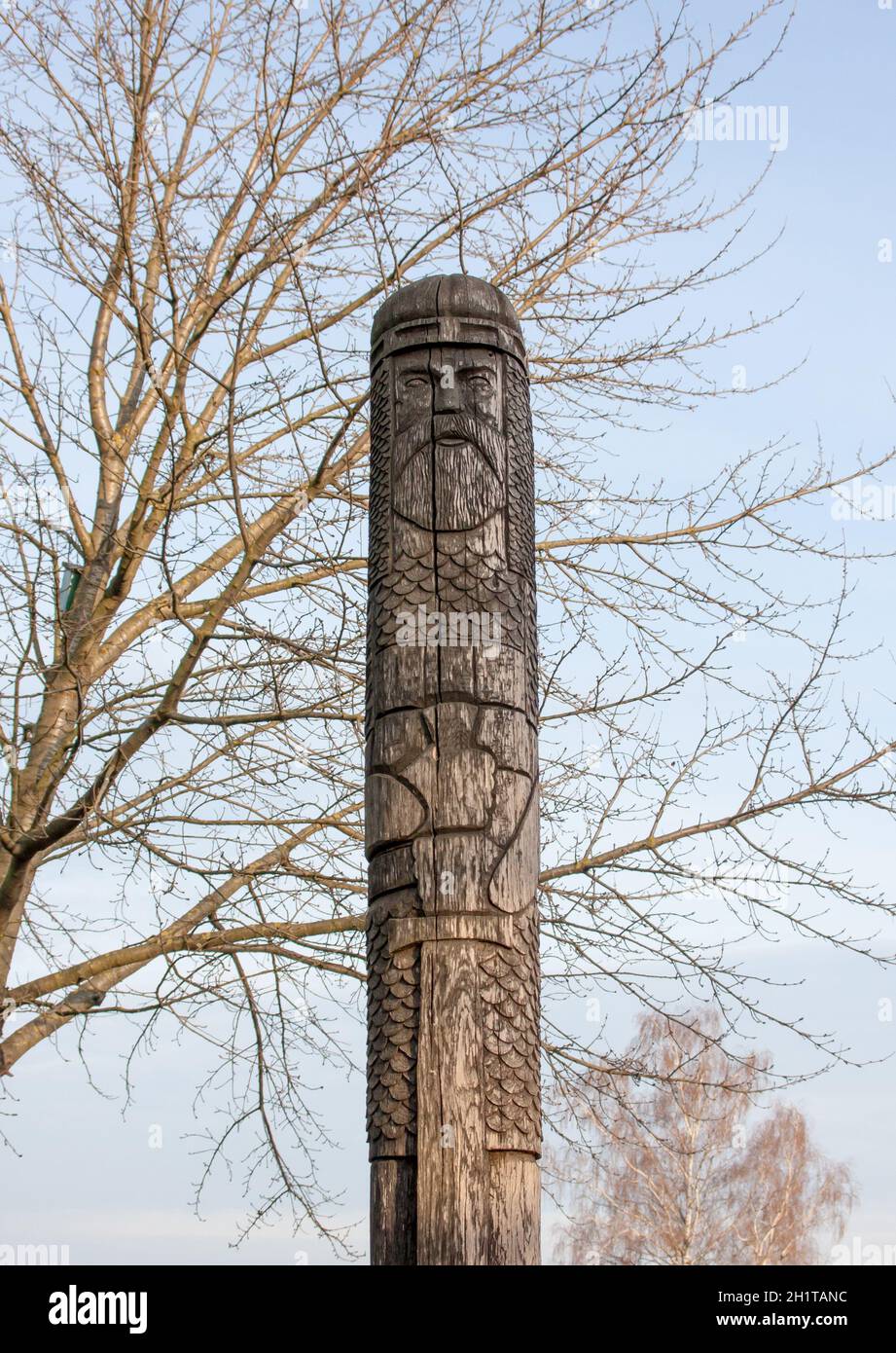 wooden statue of the ancient pagan deities. Dubno, Ukraine Stock Photo ...