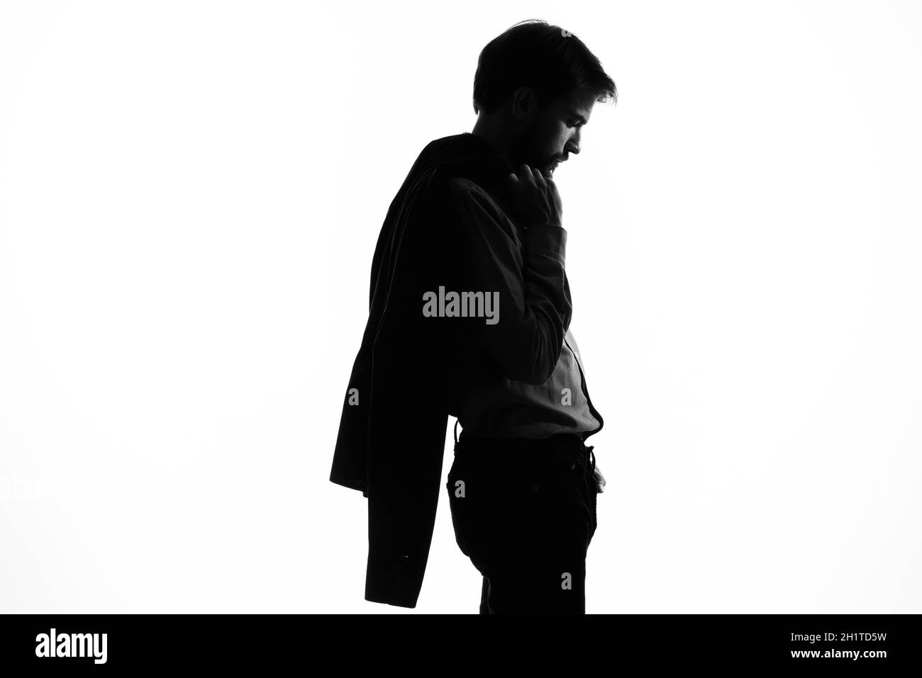Man with a pistol in hand crime hand gesture light background Stock ...