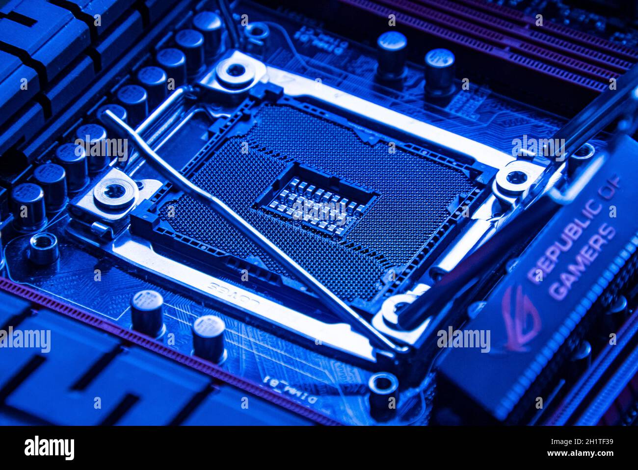LOS ANGELES, USA 25 APRIL 2021: Detail of a Cpu socket in a motherboard ...
