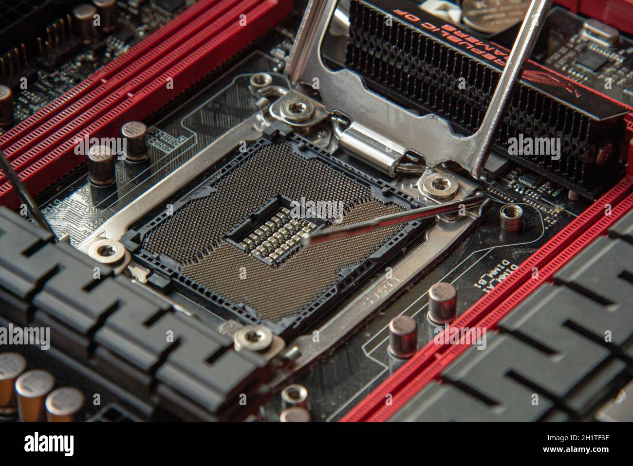 Detail of a Cpu socket in a motherboard of a gaming pc Stock Photo - Alamy
