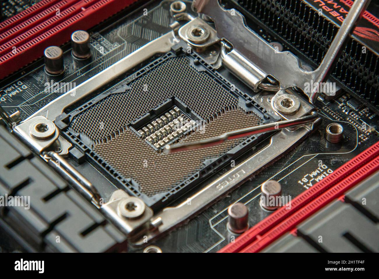 Detail of a Cpu socket in a motherboard of a gaming pc Stock Photo - Alamy