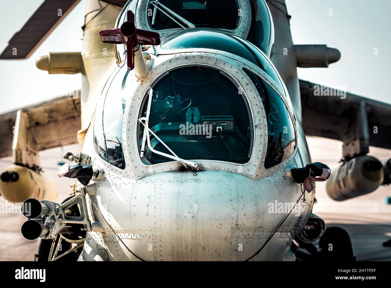 Close-up front view of military attack helicopter Stock Photo - Alamy