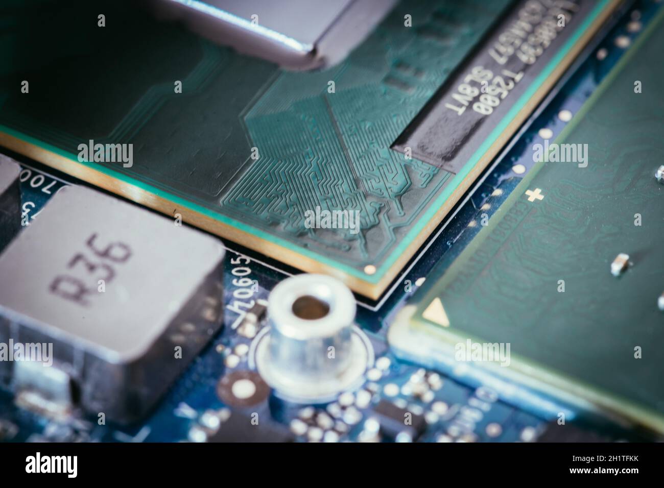 Computer chip on a circuit board, close up; Computer technology Stock ...