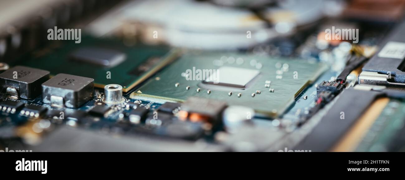 Computer chip on a circuit board, close up; Computer technology Stock ...