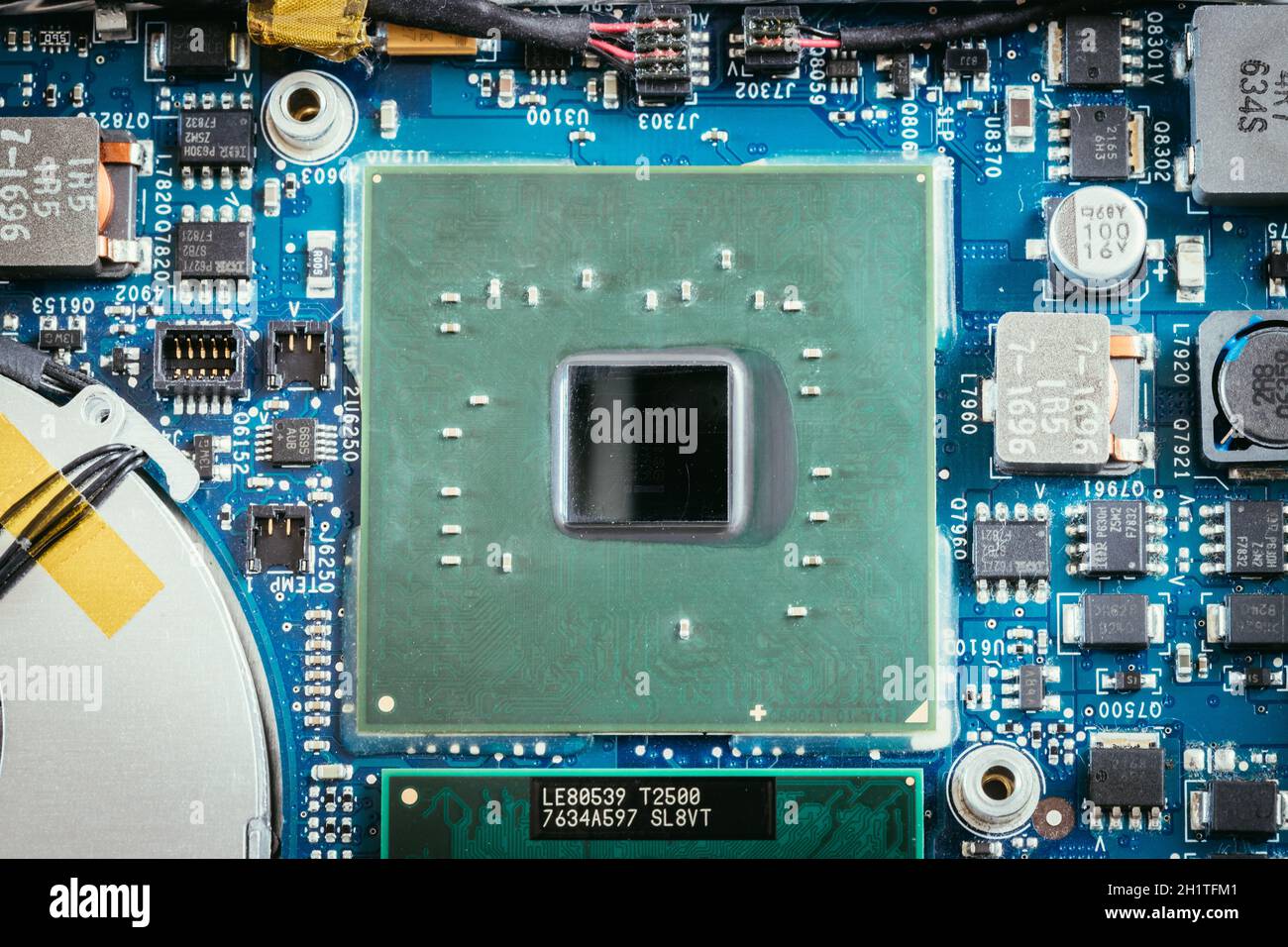 Computer chip on a circuit board, close up; Computer technology Stock ...