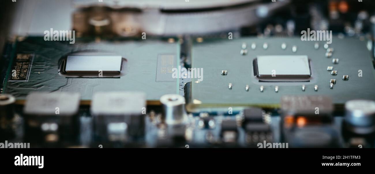 Computer chip on a circuit board, close up; Computer technology Stock ...