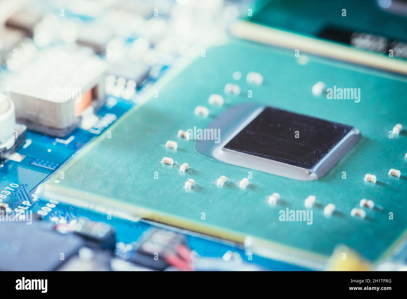 Computer chip on a circuit board, close up; Computer technology Stock ...