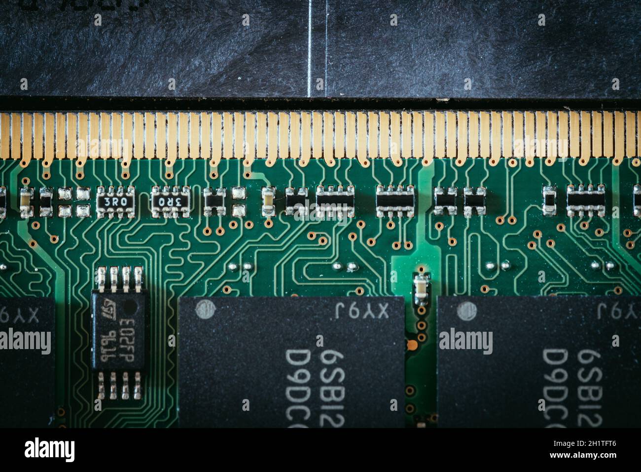 Memory chip on a circuit board, close up; Computer technology Stock ...
