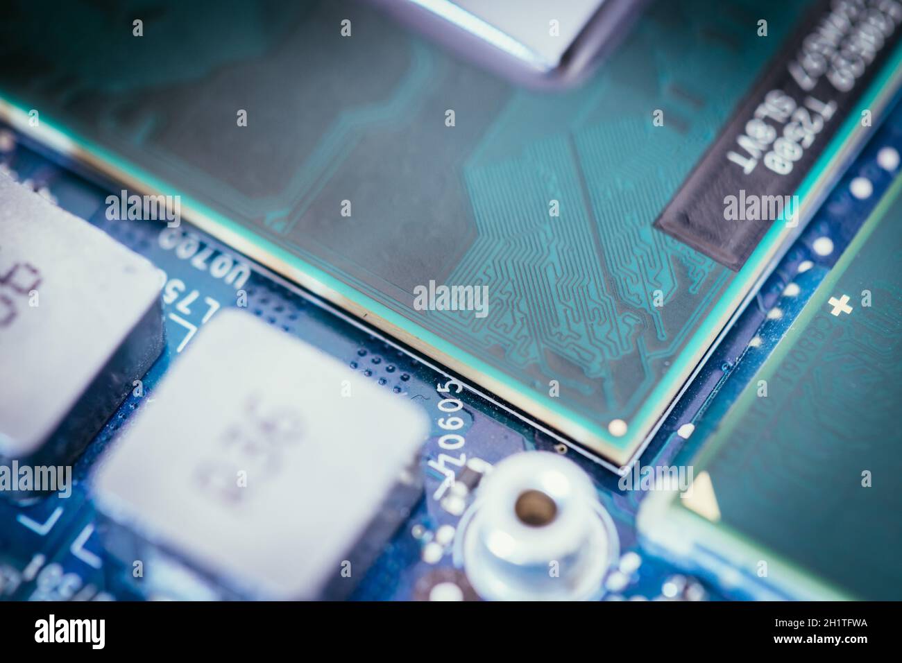 Computer chip on a circuit board, close up; Computer technology Stock ...