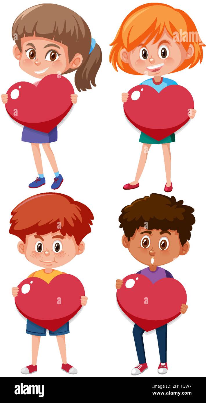Set of kids holding heart illustration Stock Vector Image & Art - Alamy
