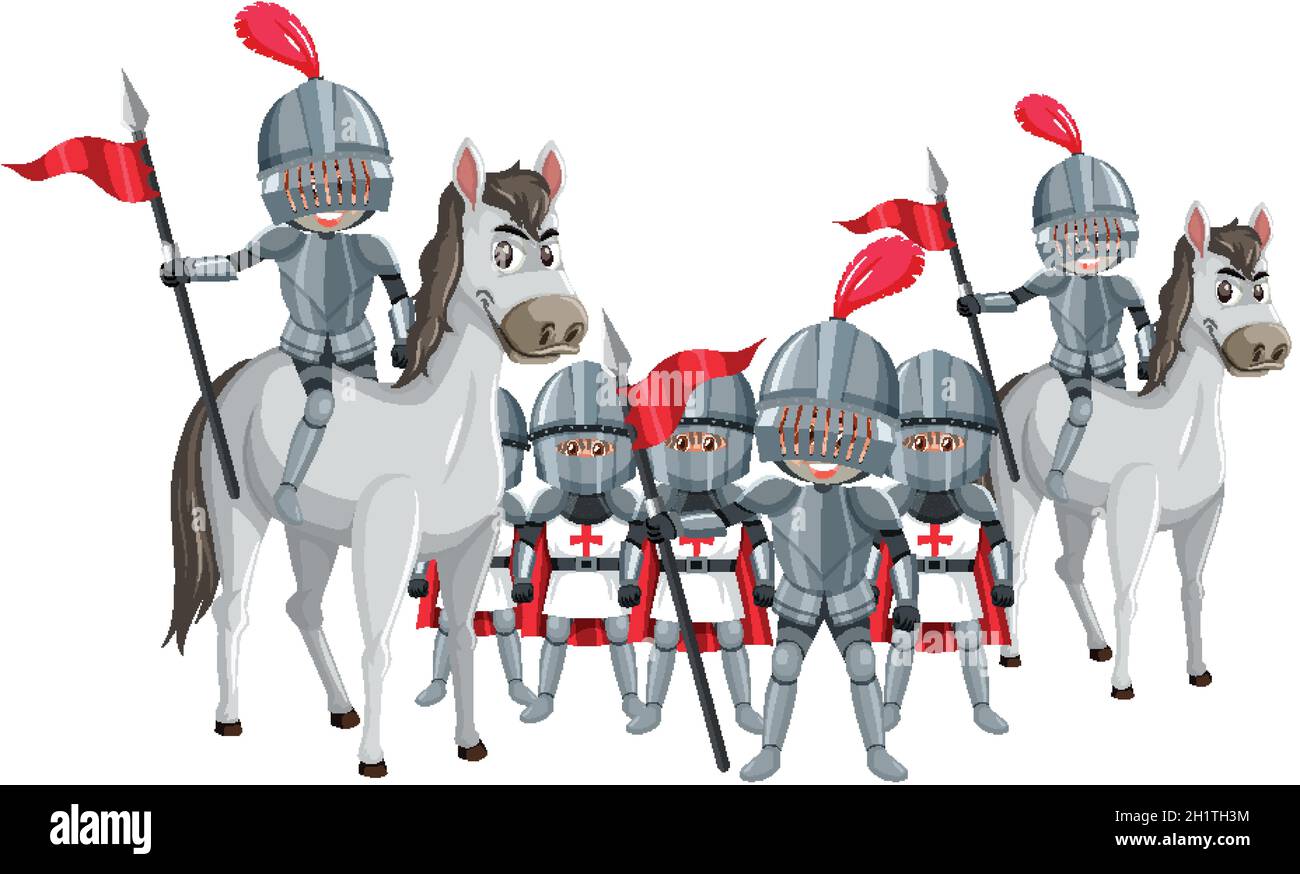 A group of medieval knights on white background illustration Stock ...