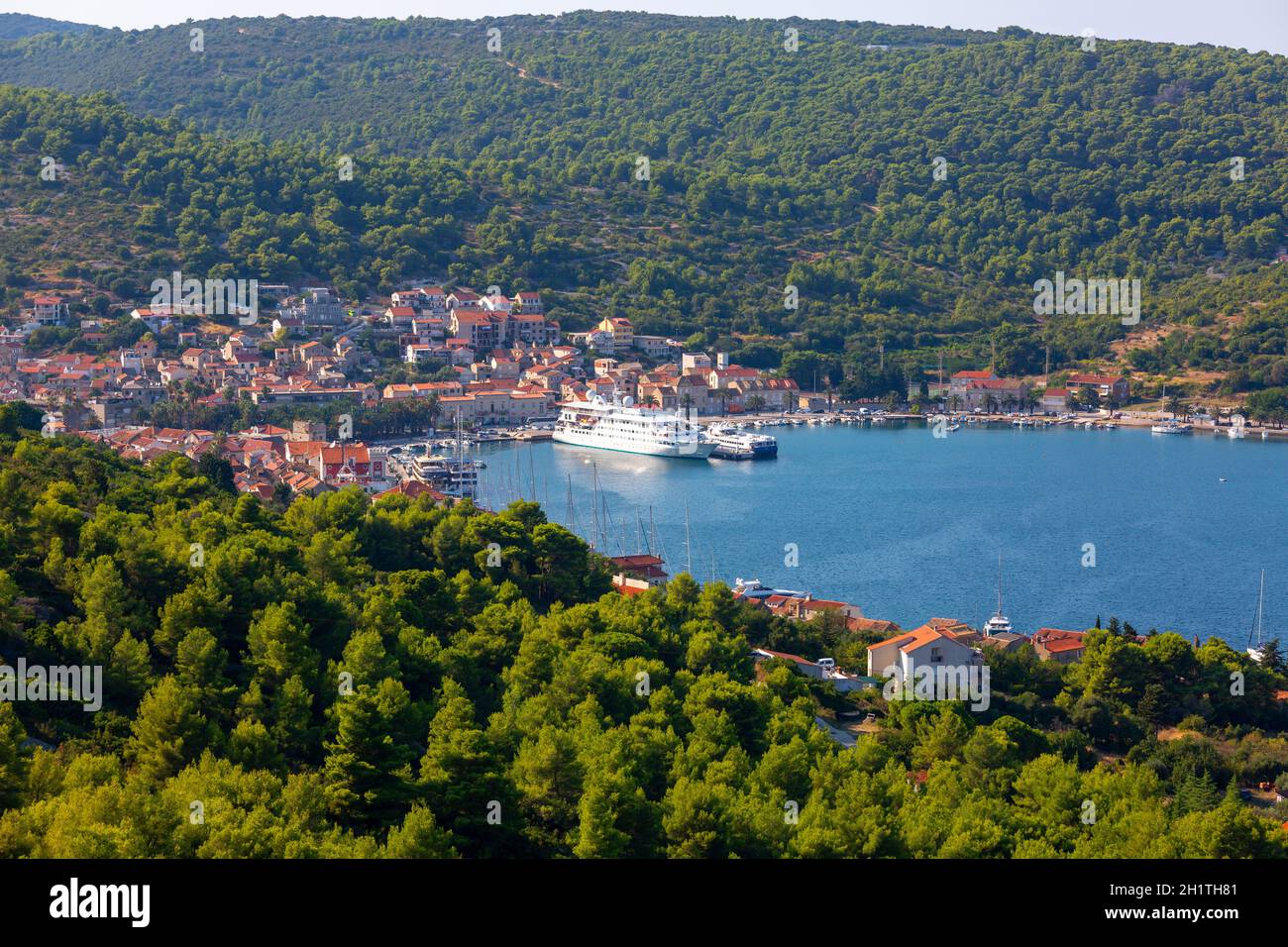 Vis, Vis Island, Croatia - September 5, 2019 : Aerial view of the city ...