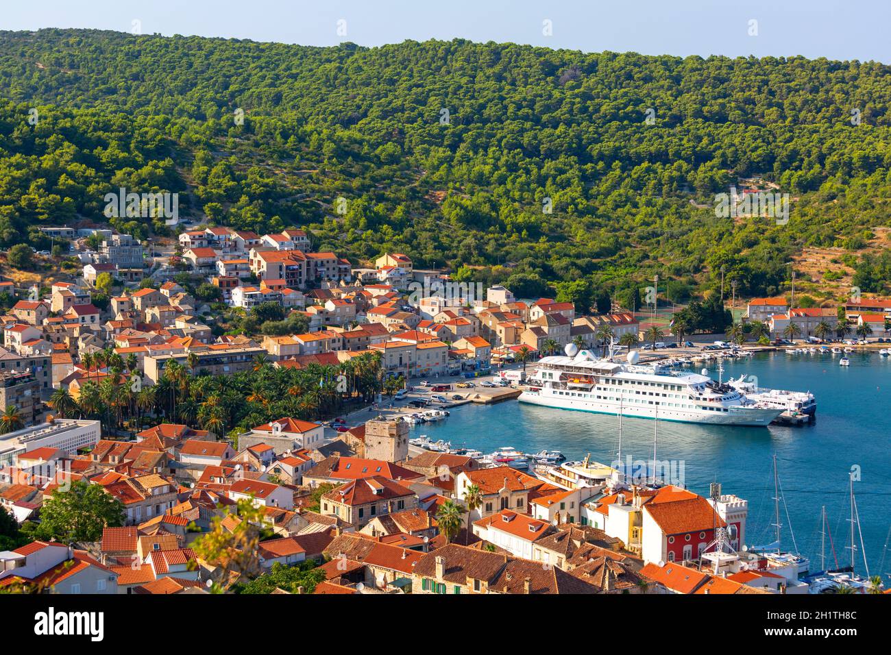 Vis, Vis Island, Croatia - September 5, 2019 : Aerial view of the city ...