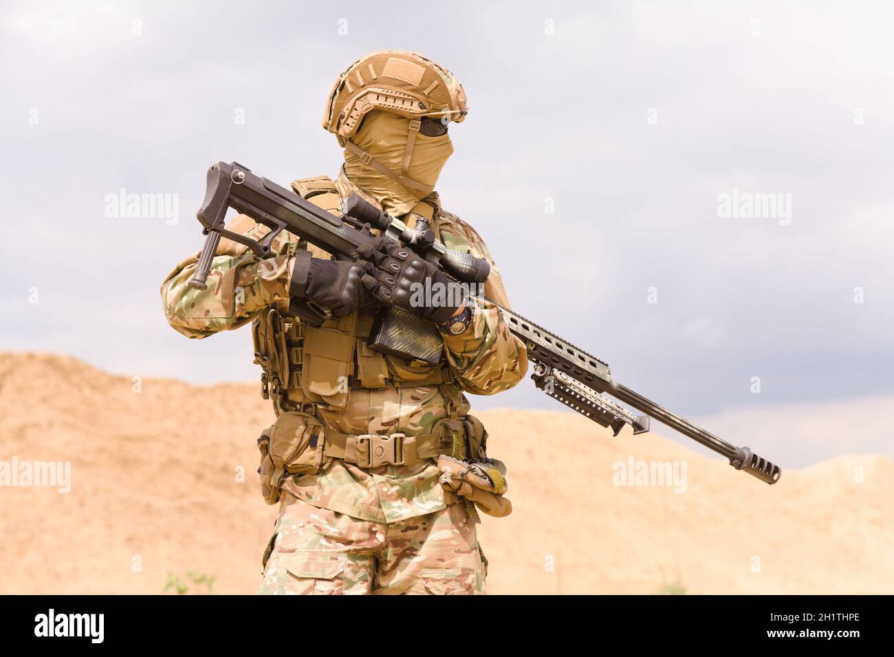 Close-up photo of special force soldier with sniper rifle Stock Photo ...